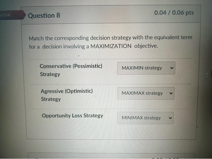 Solved Match the corresponding decision strategy with the | Chegg.com
