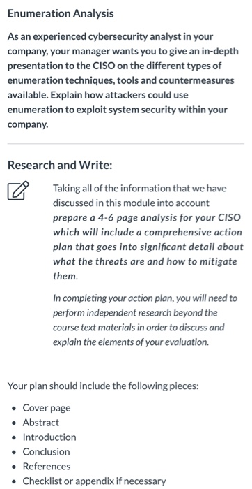 Solved Enumeration Analysis As an experienced cybersecurity | Chegg.com