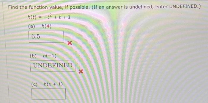 Solved Find the function value, if possible. (If an answer | Chegg.com