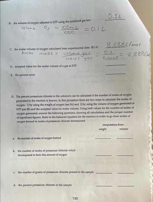 Solved B. the volume of oxygen adjusted to SIP using the | Chegg.com