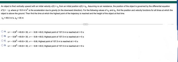 Solved An object is fired vertically upward with an initial | Chegg.com