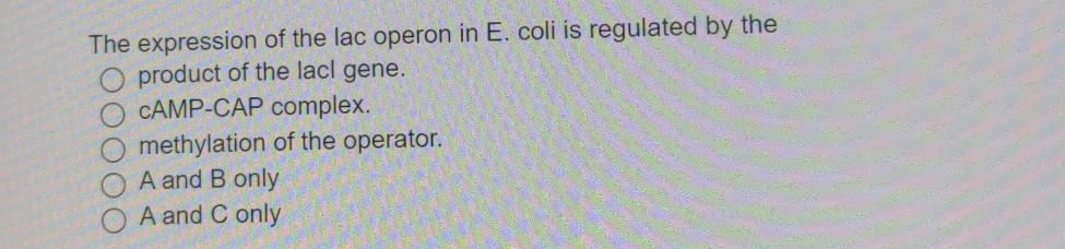 Solved The expression of the lac operon in E. coli is | Chegg.com