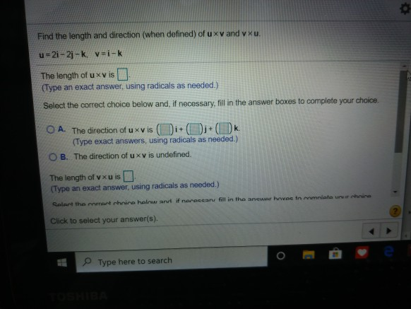 Solved Find the length and direction (when defined) of uxv | Chegg.com