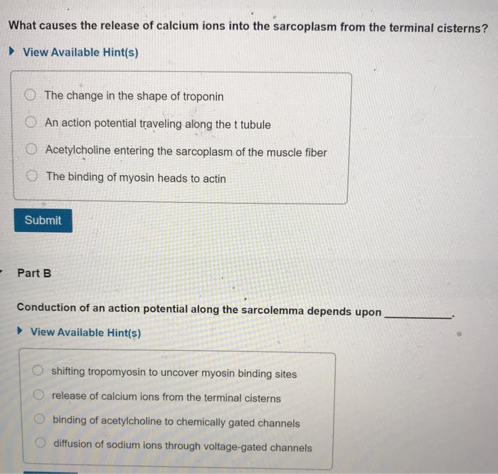 Solved What causes the release of calcium ions into the | Chegg.com