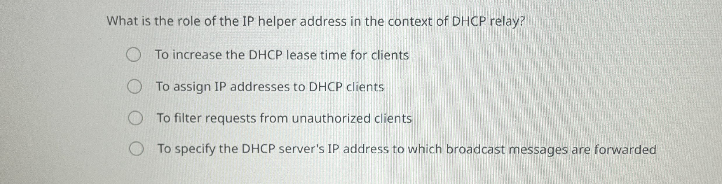 Solved What is the role of the IP helper address in the | Chegg.com