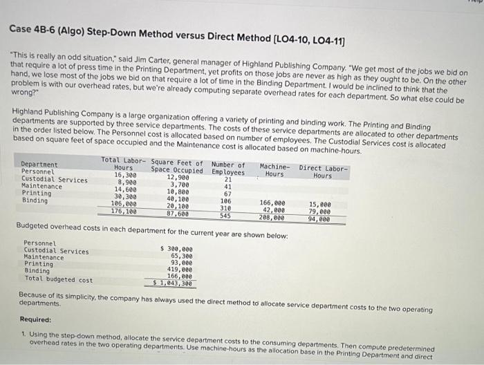 Solved Case 4B-6 (Algo) Step-Down Method versus Direct | Chegg.com