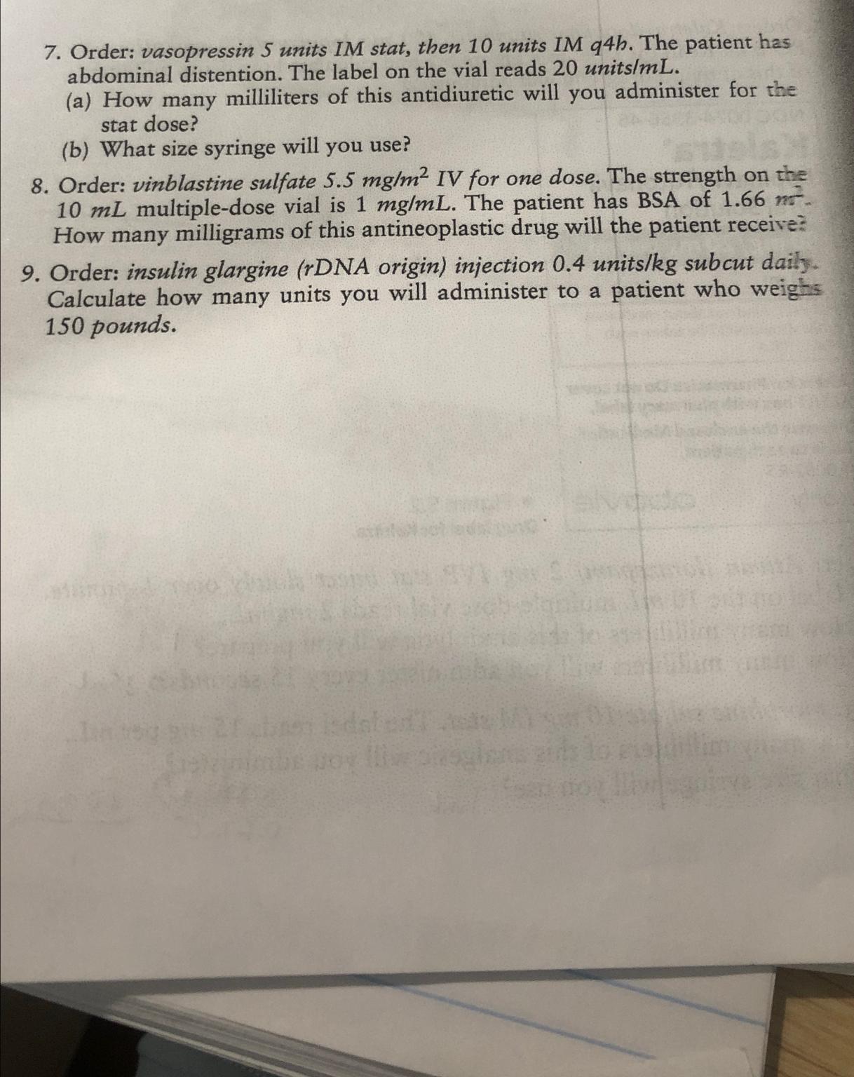 Solved Order: vasopressin 5 ﻿units IM stat, then 10 ﻿units | Chegg.com