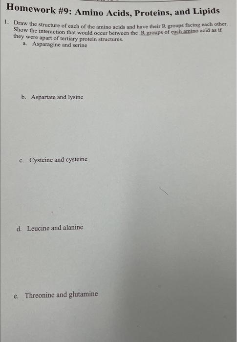 Solved Homework #9: Amino Acids, Proteins, and Lipids 1. | Chegg.com