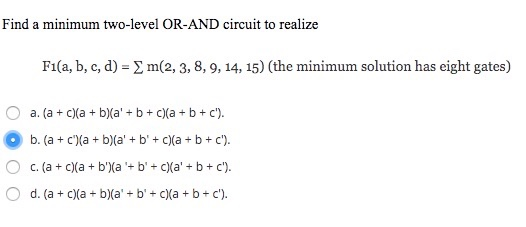 Solved Find a minimum two-level OR-AND circuit to realize | Chegg.com
