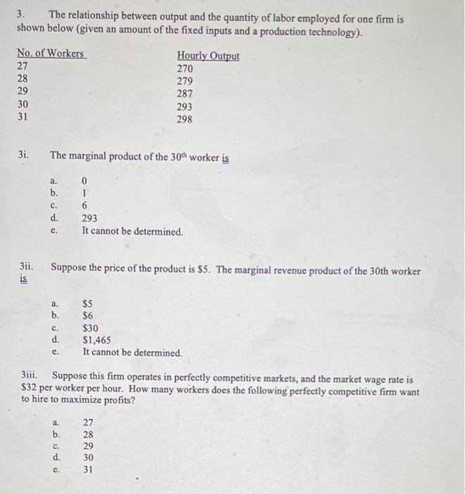 3. The relationship between output and the quantity | Chegg.com