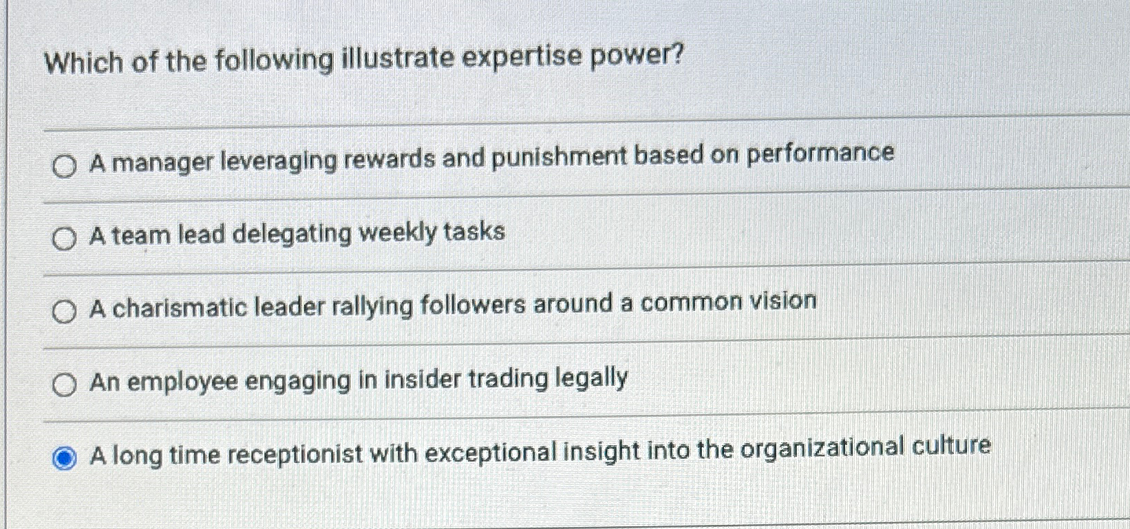 Solved Which of the following illustrate expertise power?q,A | Chegg.com