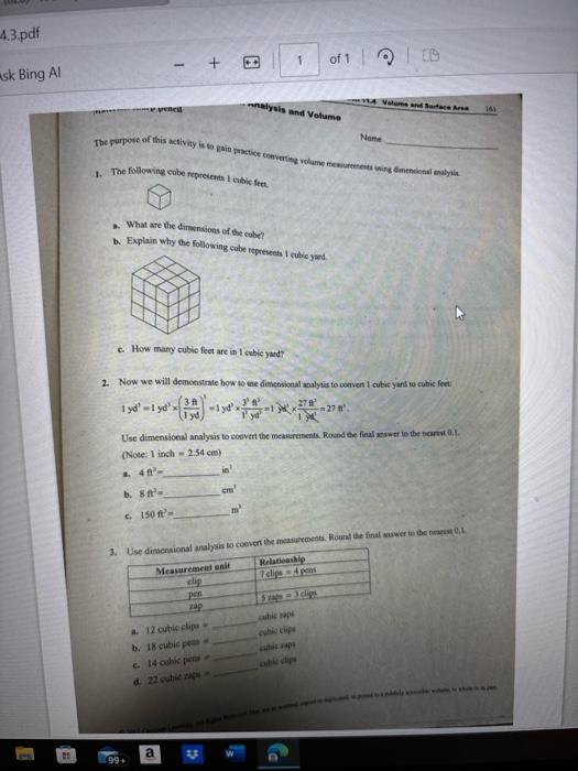 Solved 1. The following cube reprecients 1 cubic len. n. | Chegg.com
