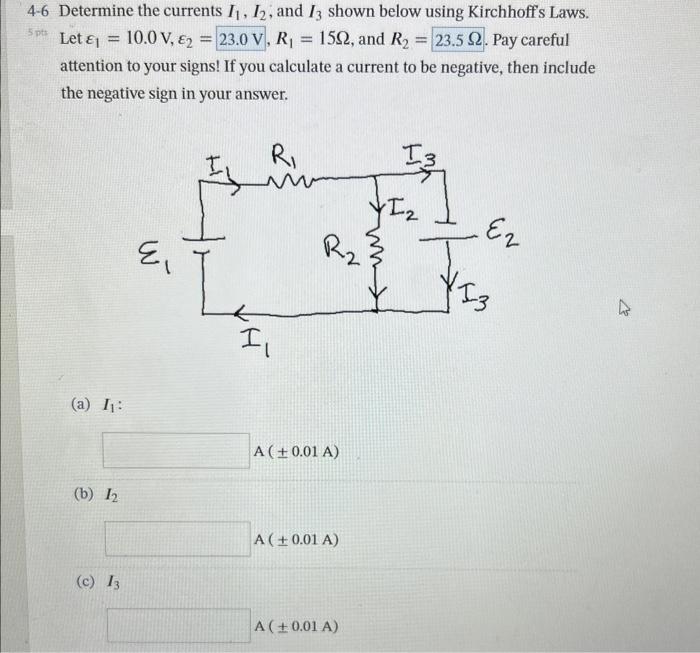 Solved 4-6 Determine the currents I1,I2, and I3 shown below | Chegg.com