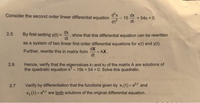 Solved Consider the following system of two linear first | Chegg.com