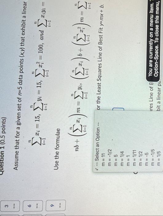 Solved Assume that for a given set of n=5 data points (x,y) | Chegg.com