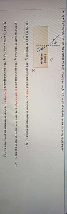 Solved A ray of light travels from air into another medium, | Chegg.com