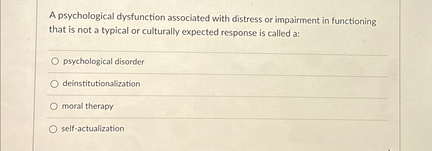 Solved A psychological dysfunction associated with distress | Chegg.com