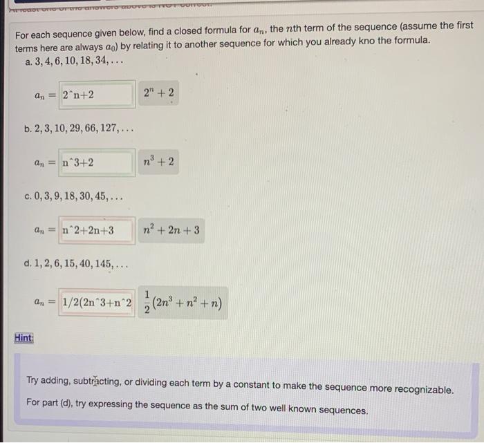 Solved For each sequence given below, find a closed formula | Chegg.com