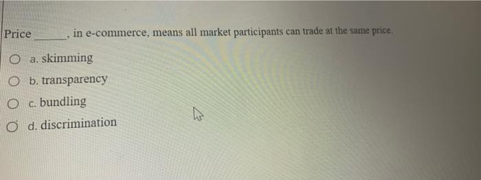 Solved Price in e-commerce, means all market participants | Chegg.com