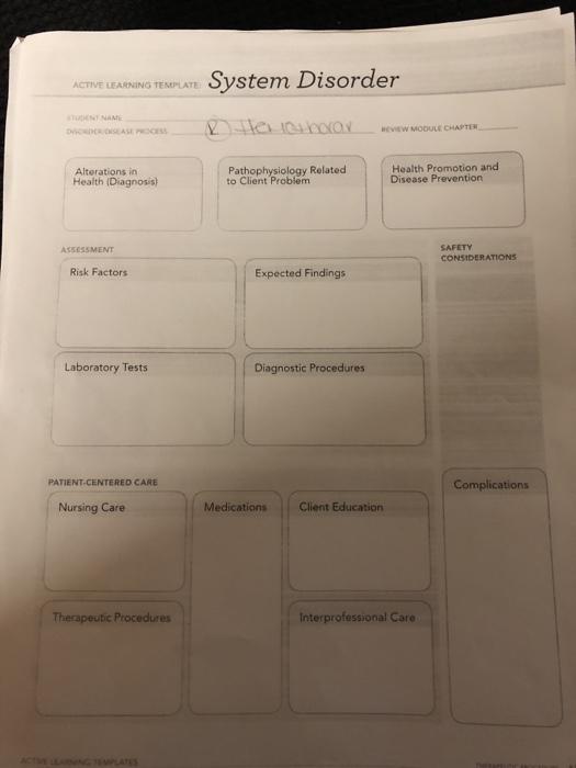 Solved ACTIVE LEARNING TEMPLATE System Disorder NI NAME | Chegg.com