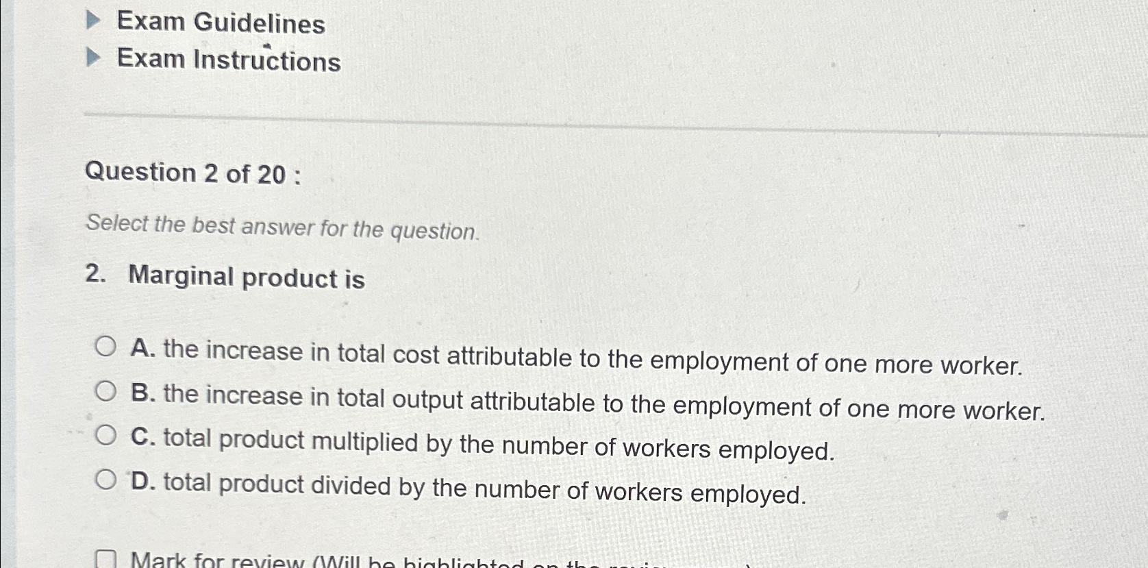 Solved Exam GuidelinesExam InstructionsQuestion 2 ﻿of 20 | Chegg.com