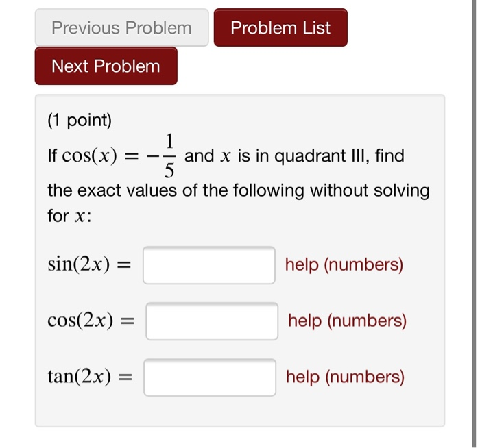Solved Previous Problem Problem List Next Problem (1 point) | Chegg.com
