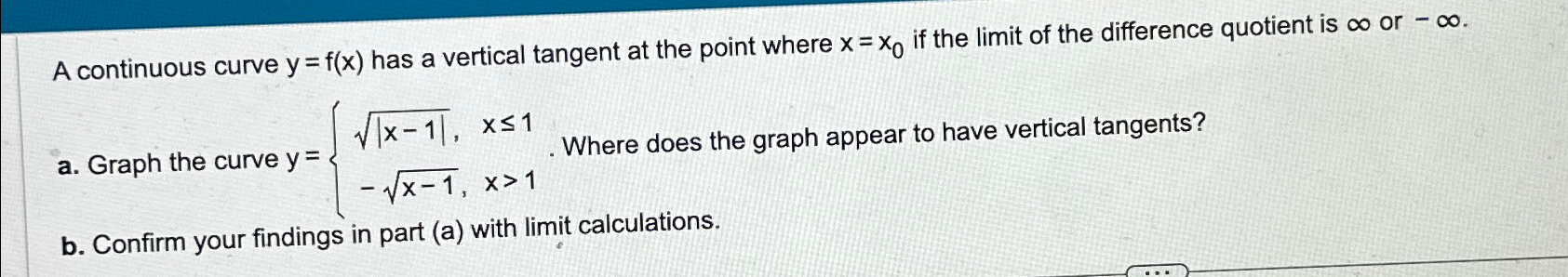 Solved A continuous curve y=f(x) ﻿has a vertical tangent at | Chegg.com