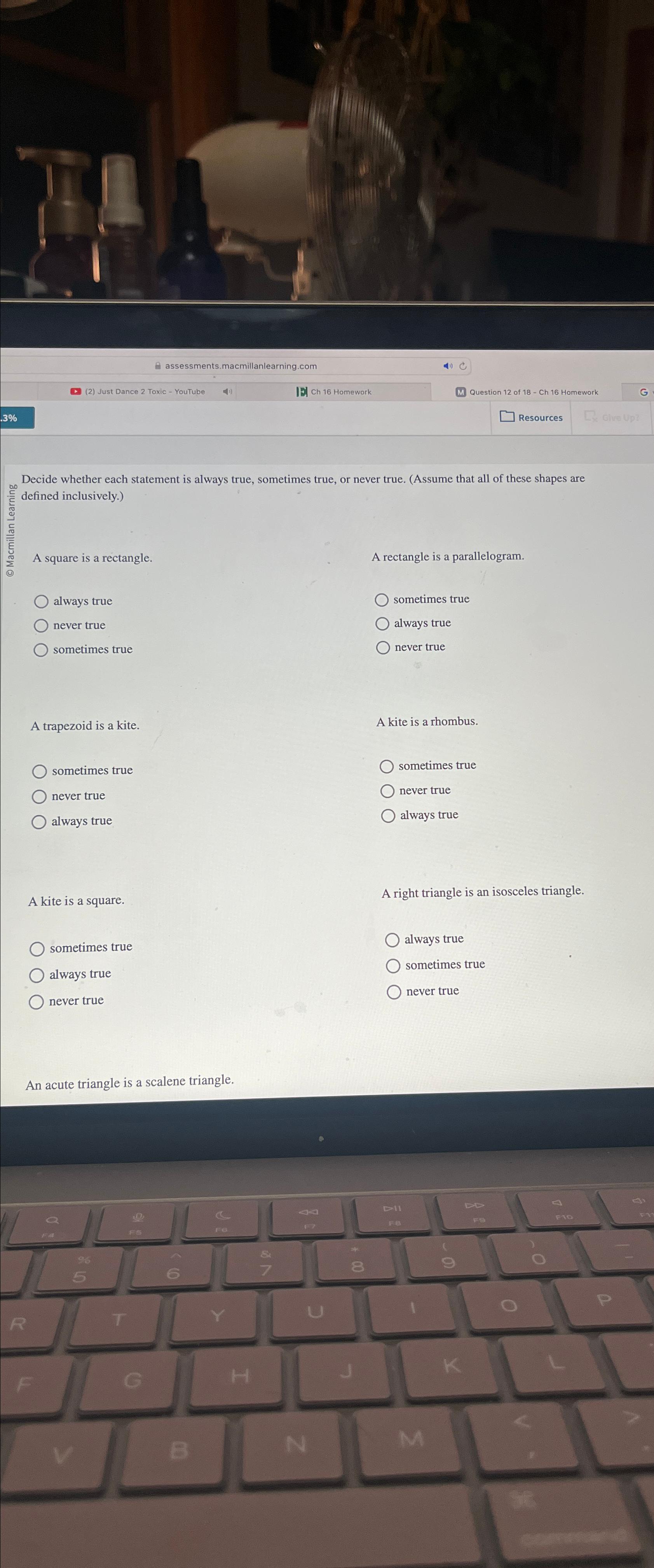 Solved Decide whether each statement is always true, | Chegg.com