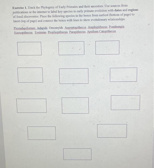 Exercise 1. Track the Phylogeny of Early Primates and | Chegg.com