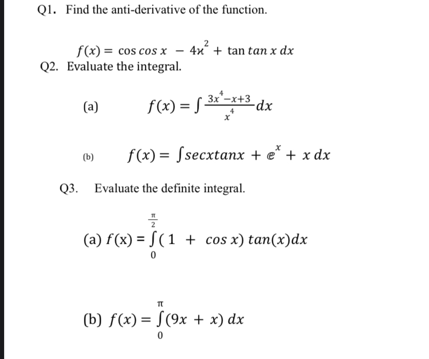 Solved Q1. ﻿Find the anti-derivative of the | Chegg.com