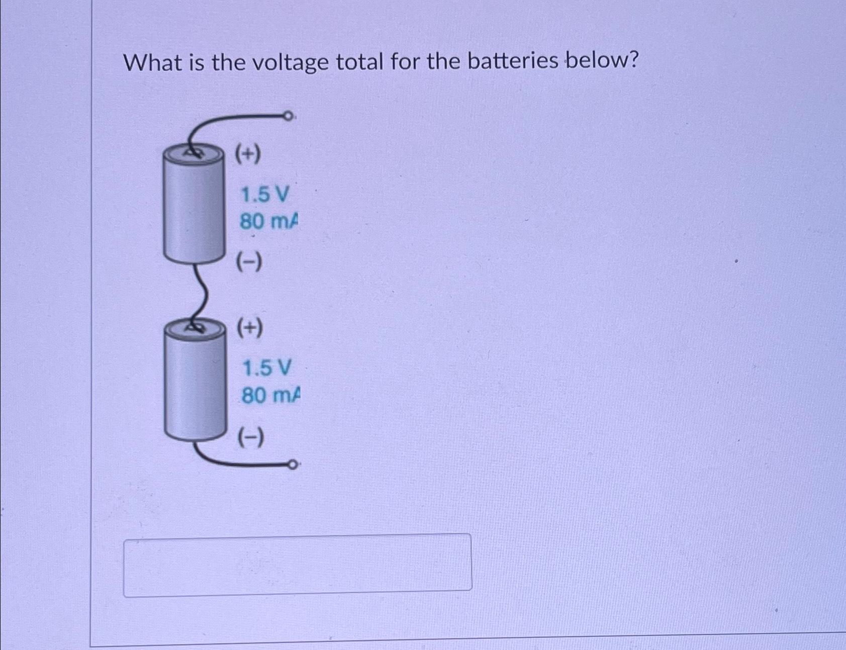 Solved What is the voltage total for the batteries below? | Chegg.com