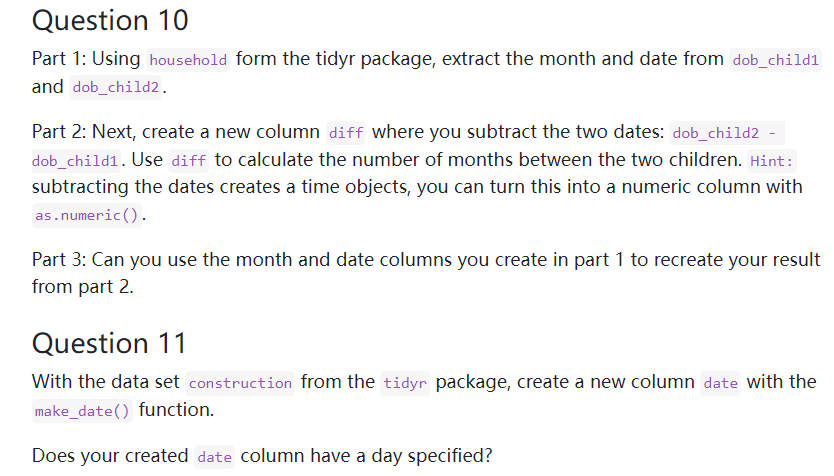Solved Question 10Part 1: Using household form the tidyr | Chegg.com