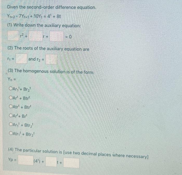 Solved Given the second-order difference equation. | Chegg.com
