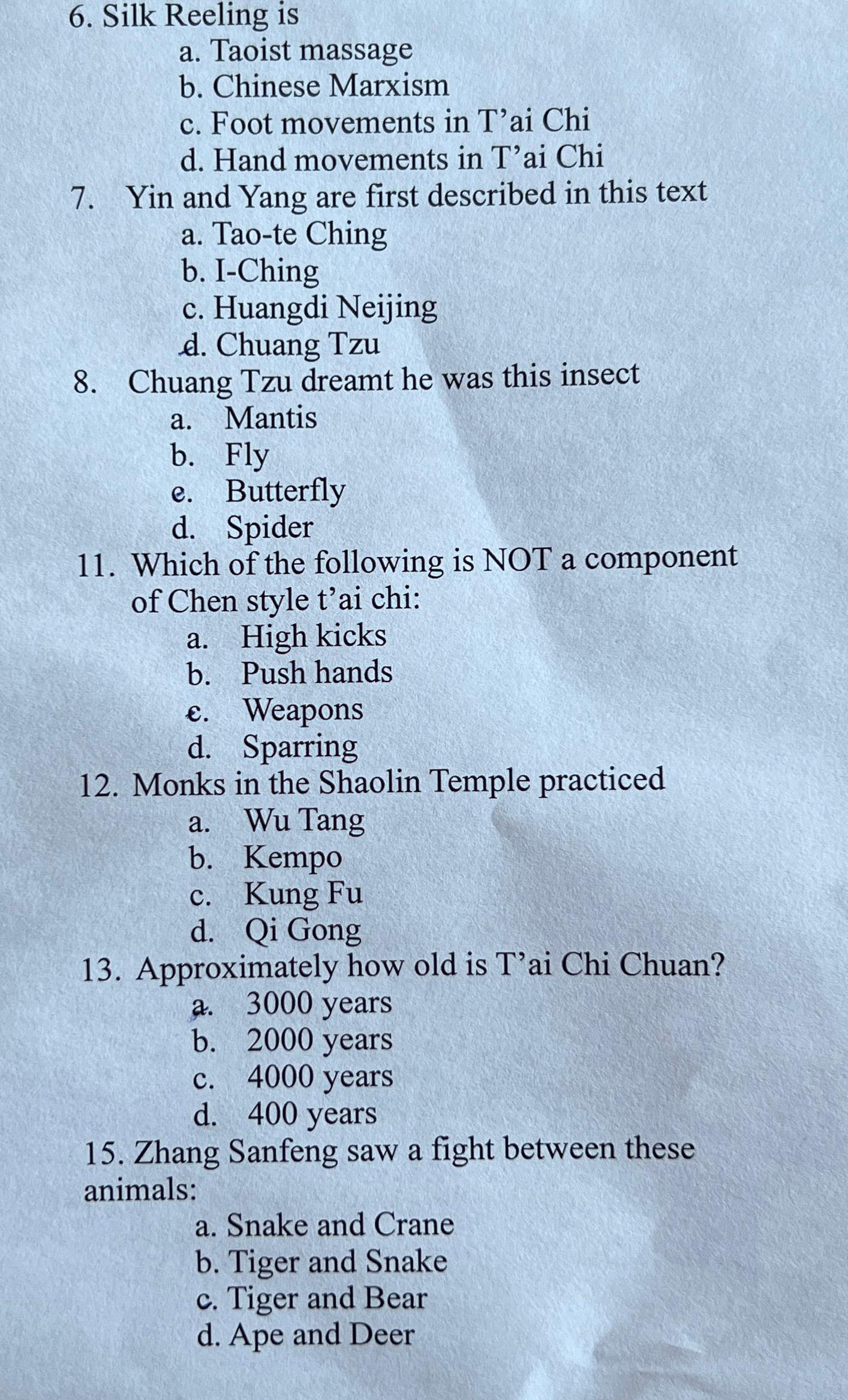 Solved Silk Reeling isa. ﻿Taoist massageb. ﻿Chinese | Chegg.com