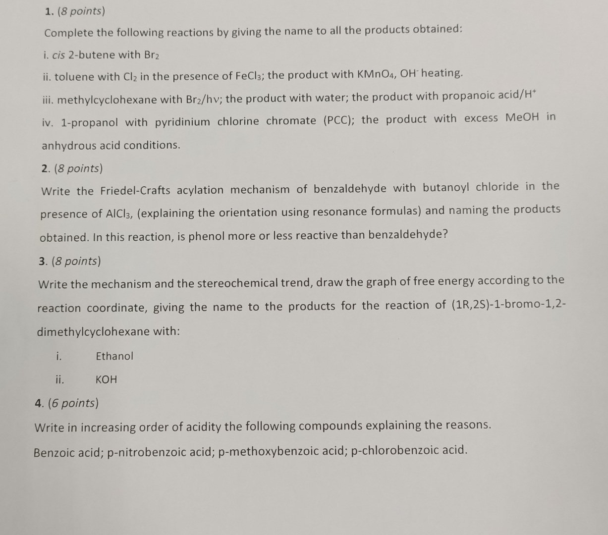 Solved (8 ﻿points)Complete the following reactions by giving | Chegg.com