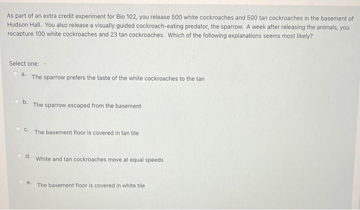 Solved As part of an extra credit experiment for Bio 102, | Chegg.com