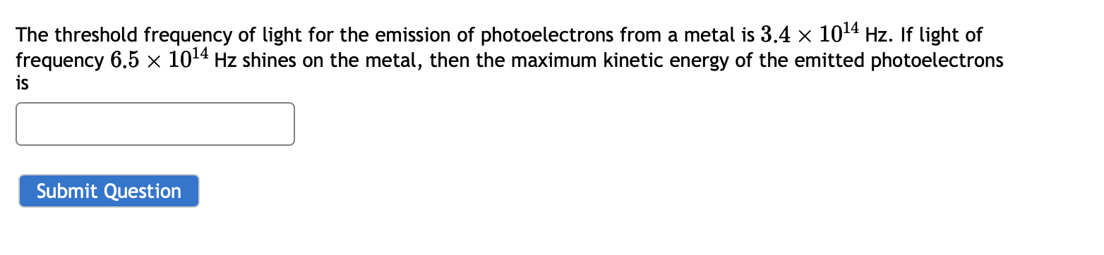 Solved The threshold frequency of light for the emission of | Chegg.com