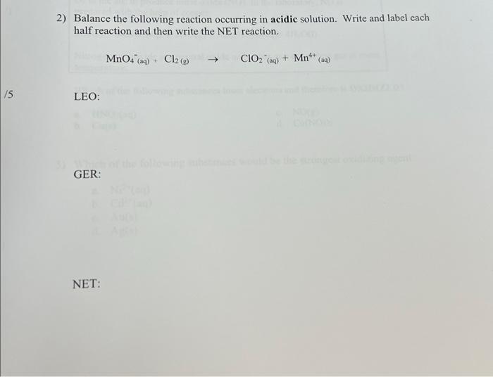 Solved Balance the following reaction occurring in acidic | Chegg.com