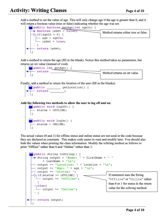 Solved Activity: Writing Classes Page 1 of 10 Terminology | Chegg.com