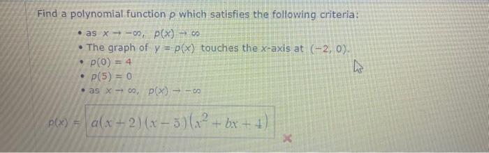 Solved Find a polynomial function p which satisfies the | Chegg.com