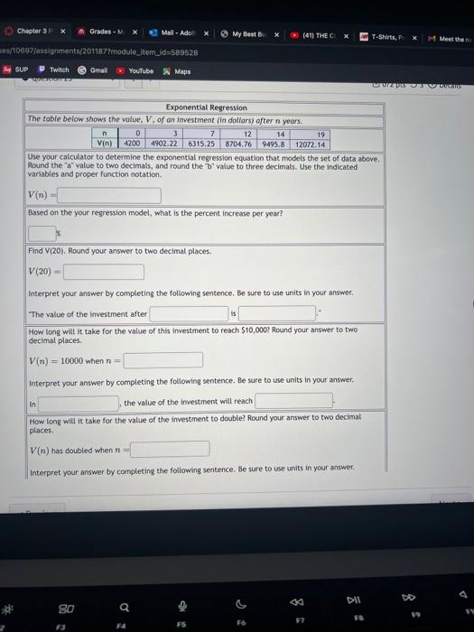 Solved Exponential Regression The table below shows the | Chegg.com