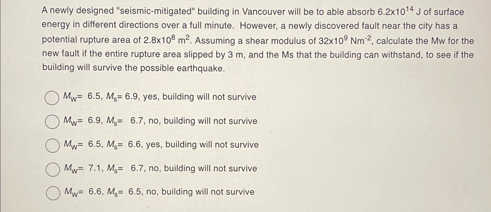 Solved A newly designed "seismic-mitigated" building in | Chegg.com