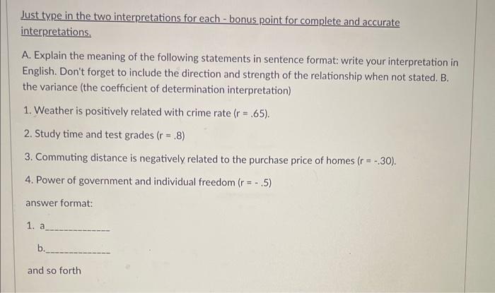 Solved Just type in the two interpretations for each - bonus | Chegg.com