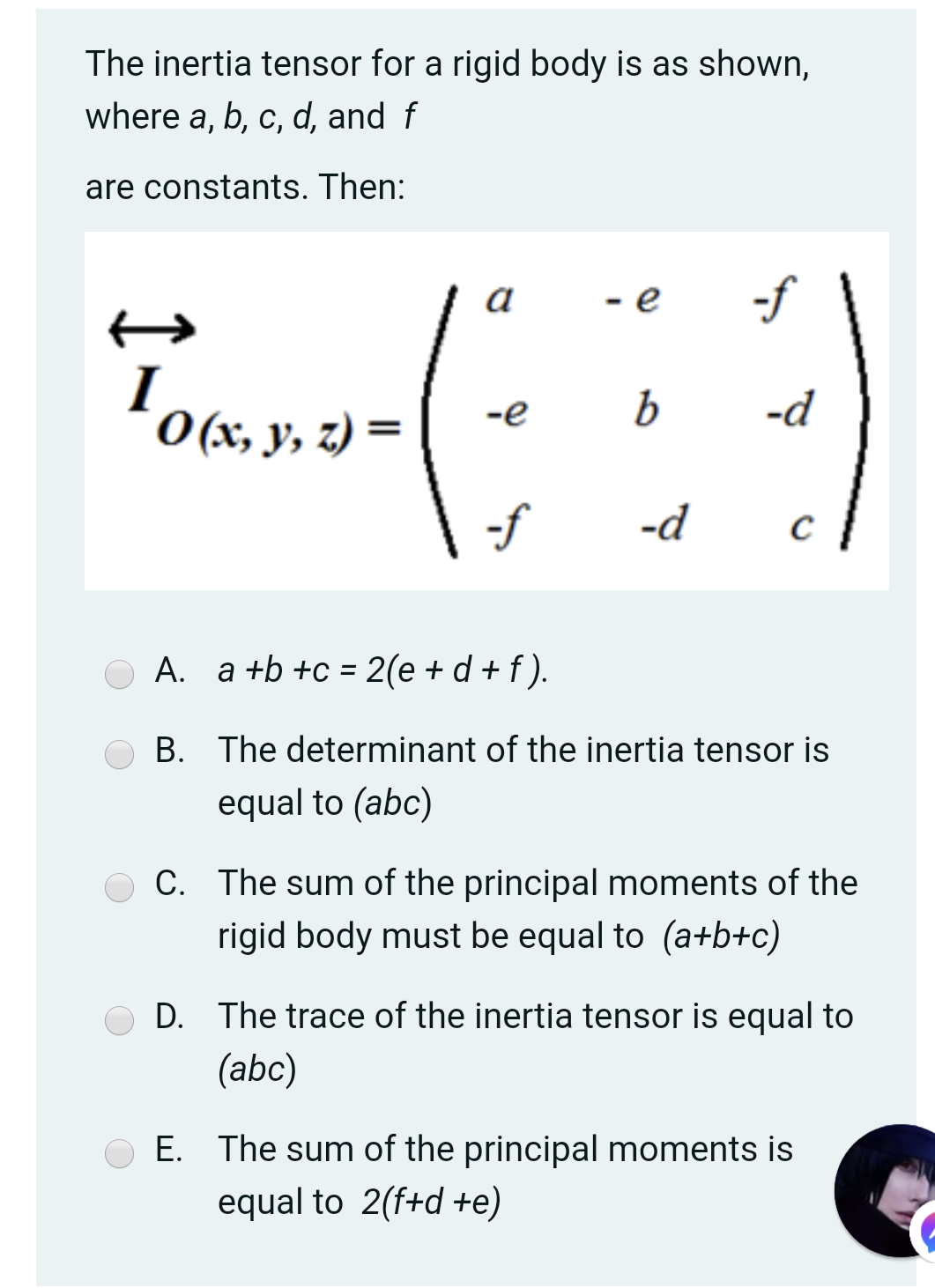 Solved The inertia tensor for a rigid body is as shown, | Chegg.com