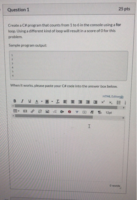 Solved Question 1 25 pts Create a C# program that counts | Chegg.com Solved Question 1 25 pts Create a C# program that counts | Chegg.com