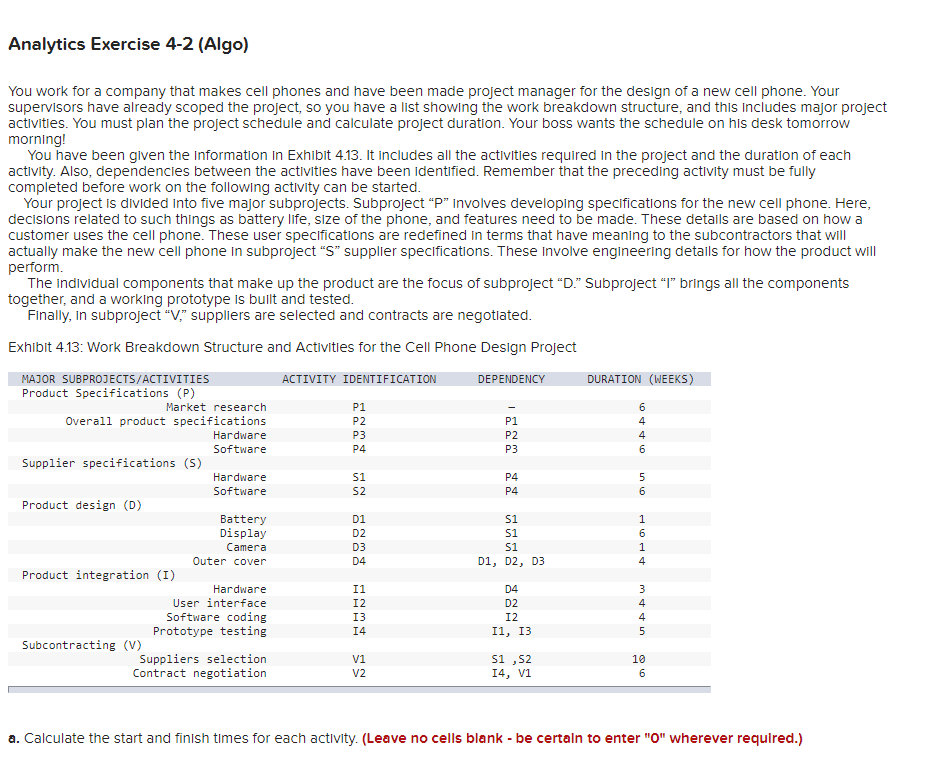 Solved Analytics Exercise 4-2 (Algo)You work for a company | Chegg.com
