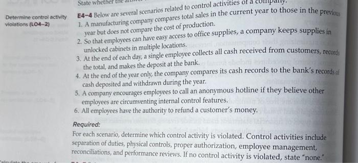 Solved E4-4 Below are several scenarios related to control | Chegg.com