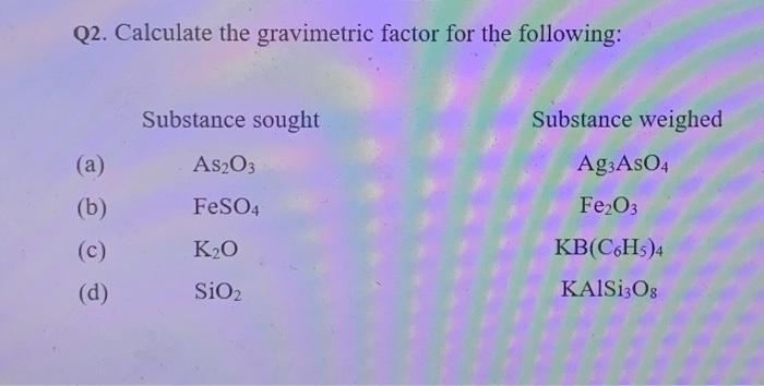 Solved Q2. Calculate the gravimetric factor for the | Chegg.com