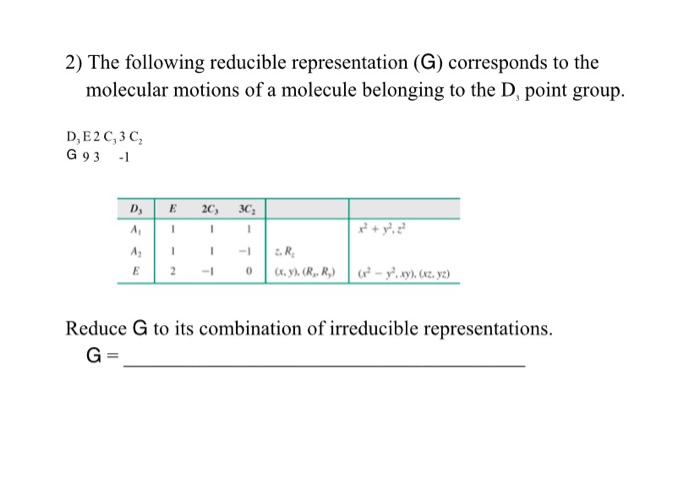 Solved 2) The following reducible representation (G) | Chegg.com