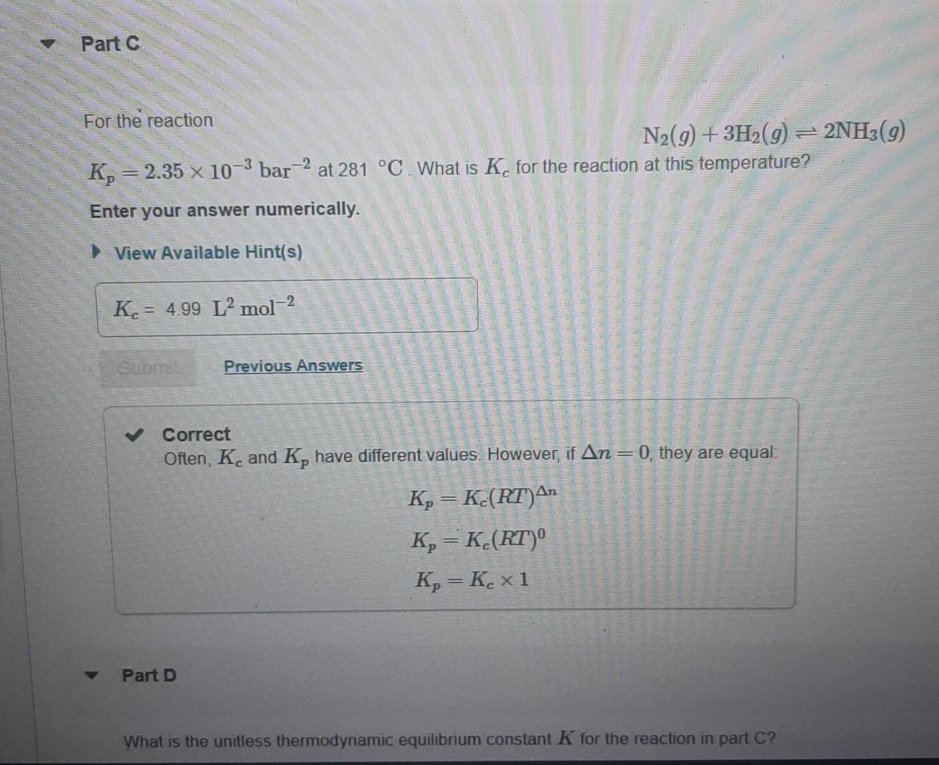 Solved What is the unitless thermodynamic equilibrium | Chegg.com